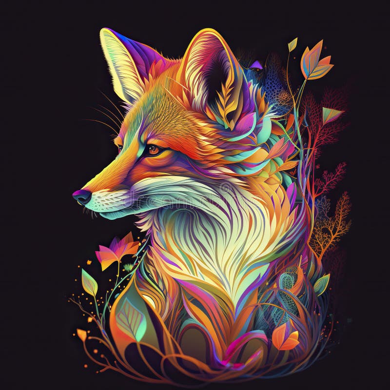 Fox Portrait in Rainbow Colors. Generative AI Stock Illustration ...