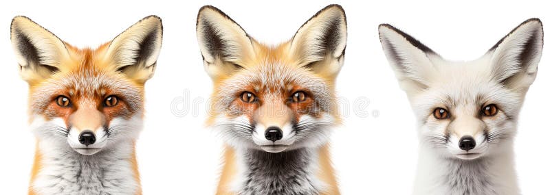 Fox Portrait Three Variations Isolated on White Stock Photo - Image of ...
