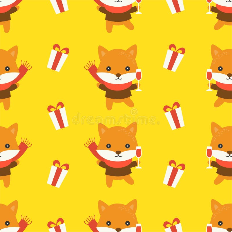 Fox and Present Box, Christmas Seamless Pattern Theme, for Use a Stock ...
