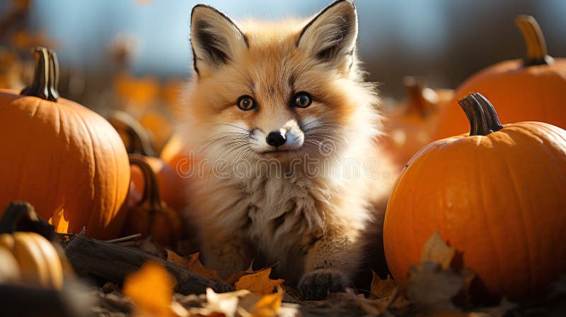 A Fox in a Pumpkin. Generative AI. Stock Illustration - Illustration of ...