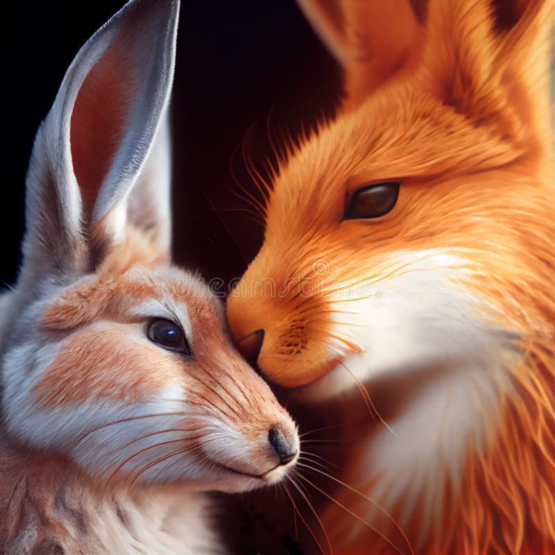 Fox and rabbit in love. stock illustration. Illustration of cute ...