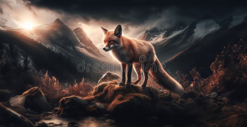 The Fox Raised Its Neck and Howled in the Deep Forest Amidst the ...
