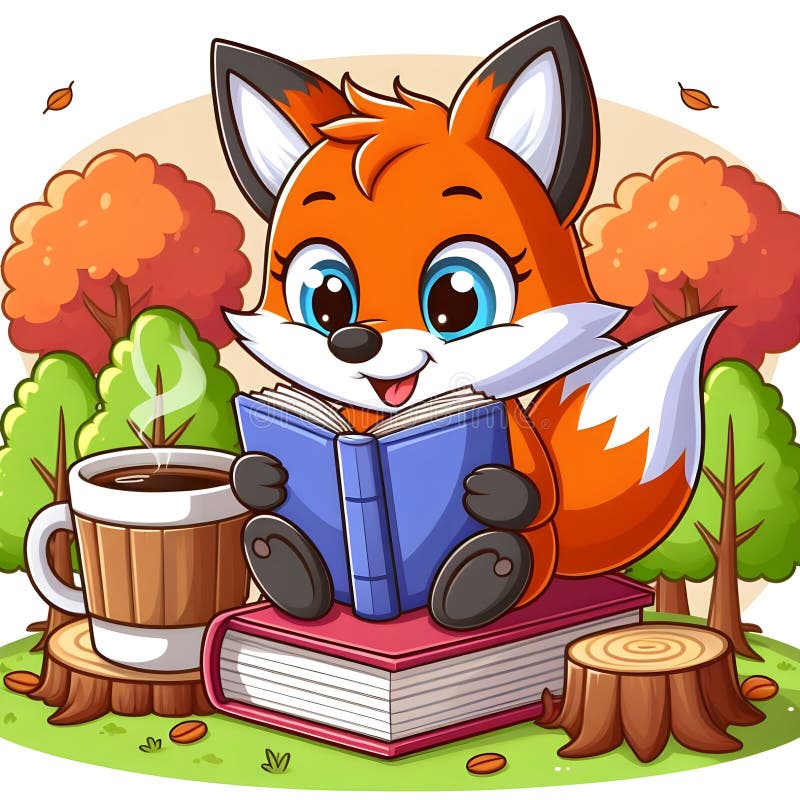 Fox Reading a Book with a Cup of Coffee Stock Illustration ...