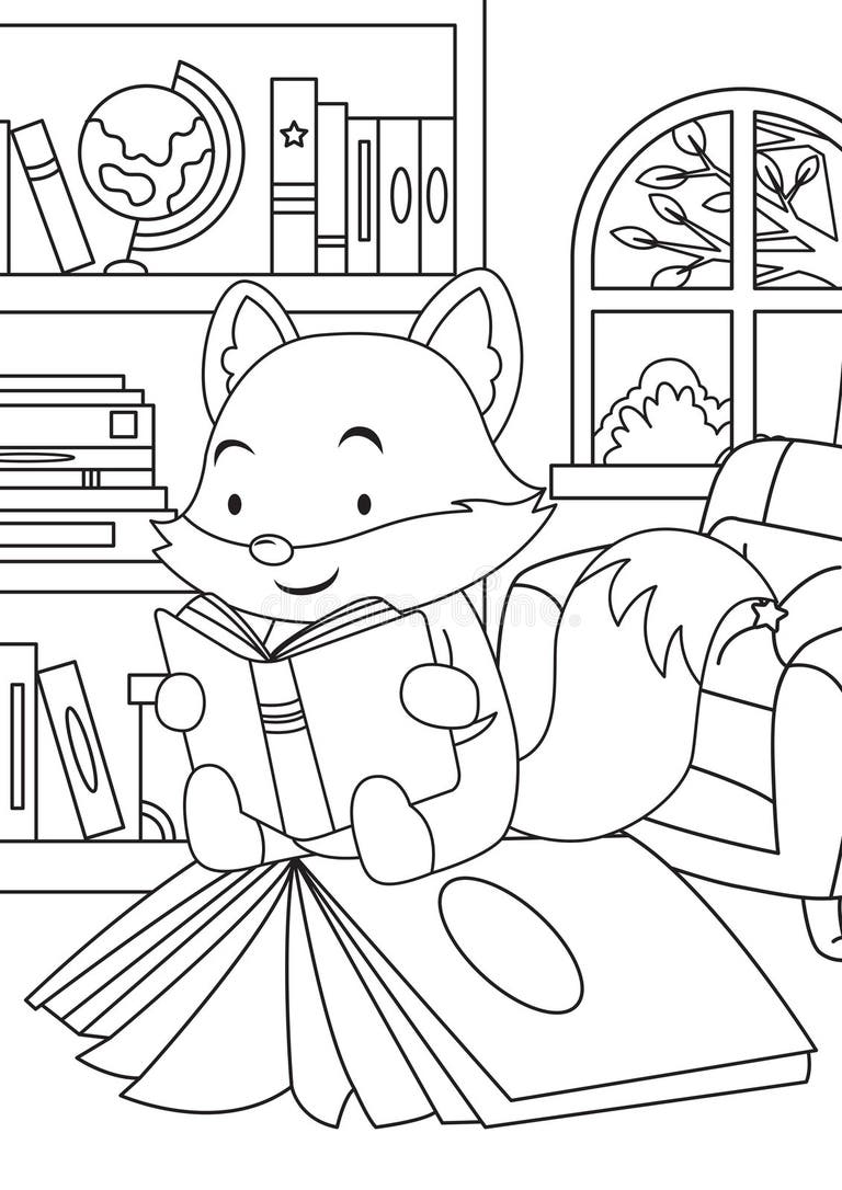 Fox Reading Coloring Page Stock Illustrations – 73 Fox Reading Coloring ...