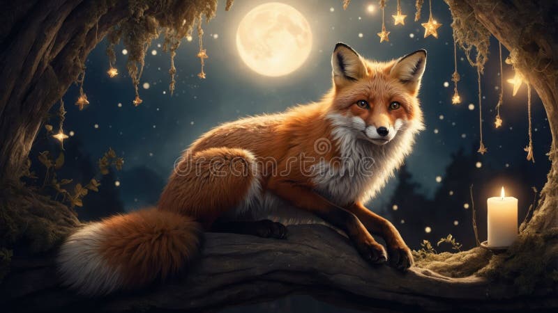 Majestic Red Fox Under Enchanting Moonlight Stock Illustration ...