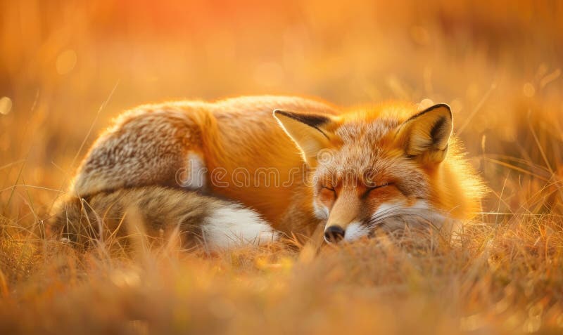 Fox Resting in a Meadow, Warm Afternoon Light Stock Photo - Image of ...