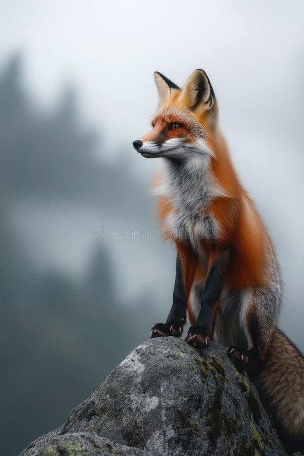 Fox on Rocky Mountain Top stock photo. Image of highland - 363553186