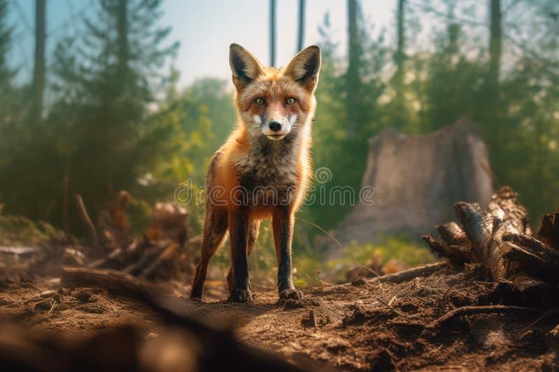 Fox in a Ruined Forest Environment Stock Illustration - Illustration of ...