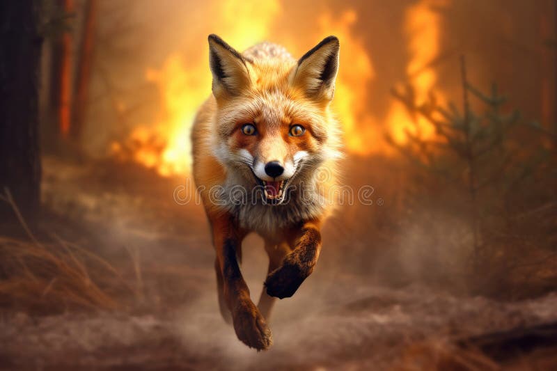 Fox Running from Burning Forest, Generative AI Stock Illustration ...