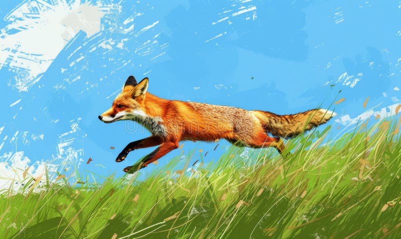 A Fox is Running through a Field of Grass Stock Photo - Image of mammal ...
