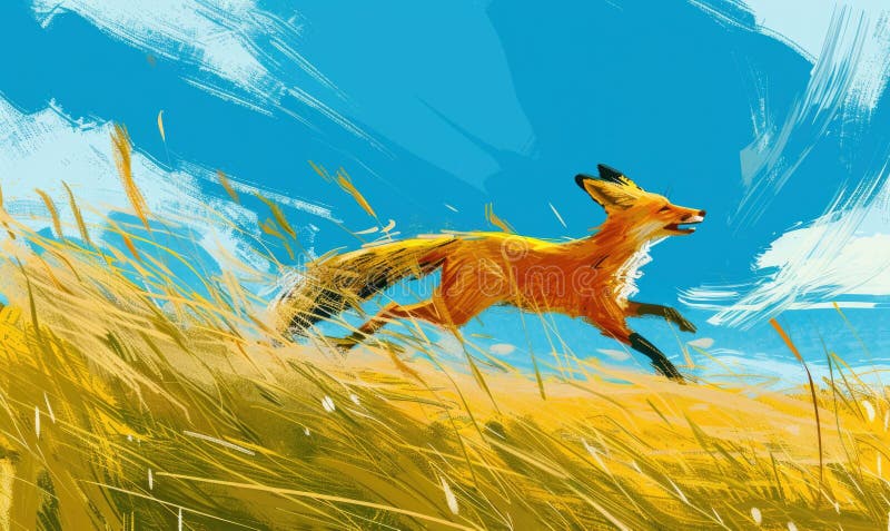 A Fox is Running through a Field of Tall Grass Stock Image - Image of ...