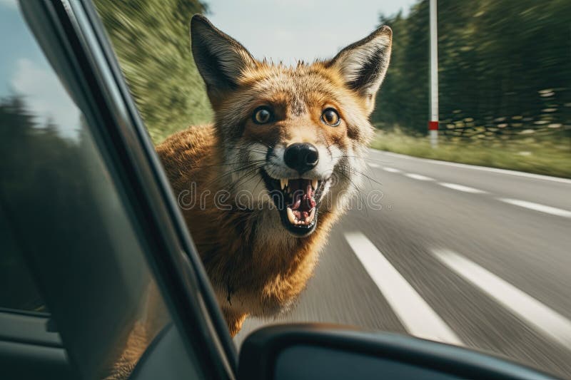 Fox Running in Front of Moving Car. Generative AI Stock Illustration ...