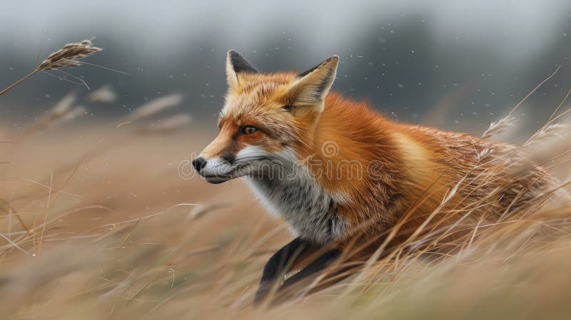 A Fox Running through Tall Grass, Dynamic Fox in Motion Stock Photo ...