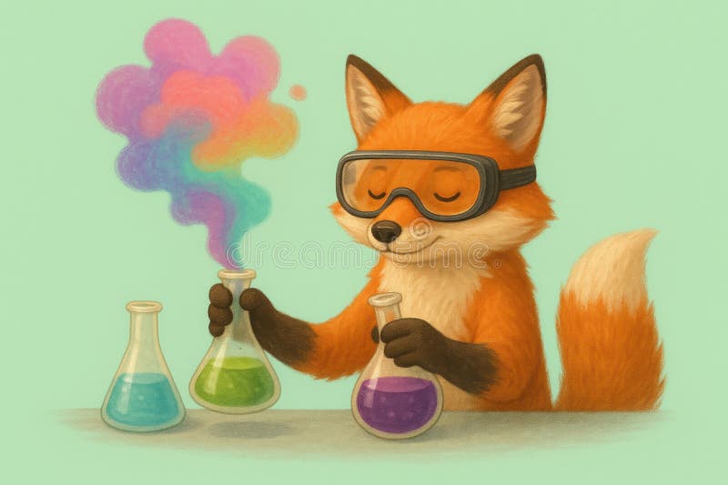 A Fox Scientist Conducts Chemical Experiments. Stock Photo - Image of ...
