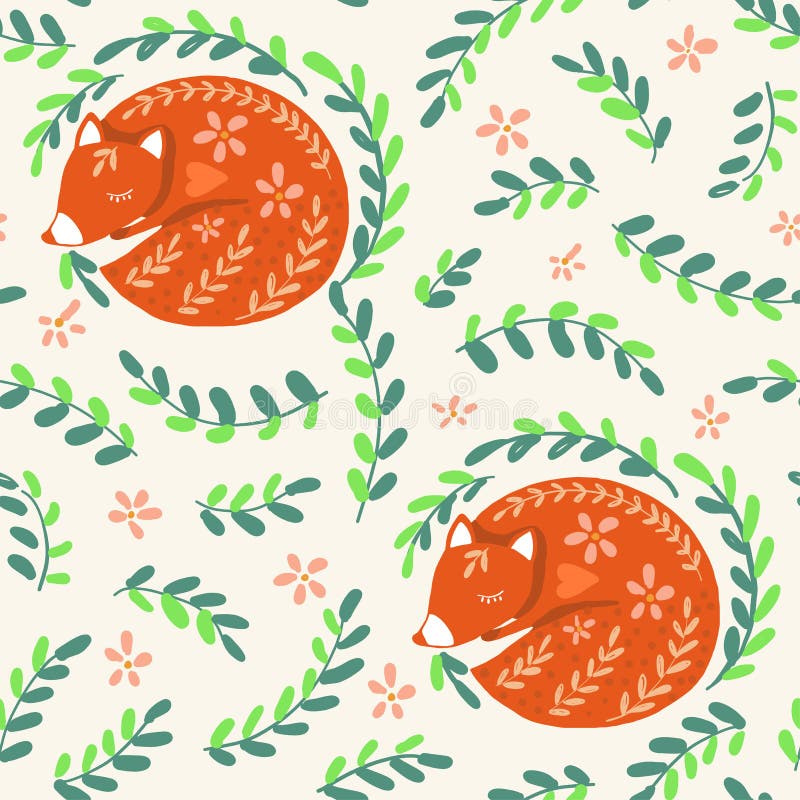 Fox seamless pattern stock vector. Illustration of drawing - 154000381