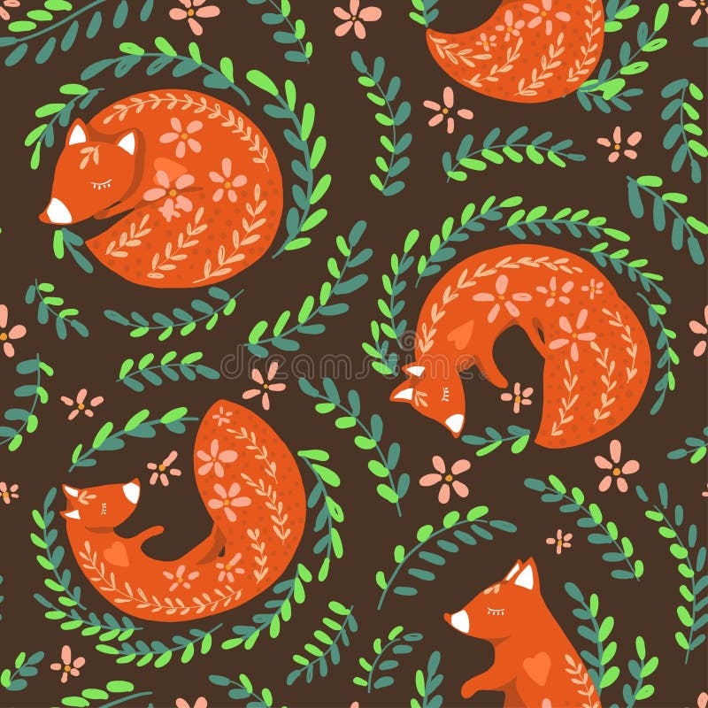Fox seamless pattern stock vector. Illustration of orange - 154709736