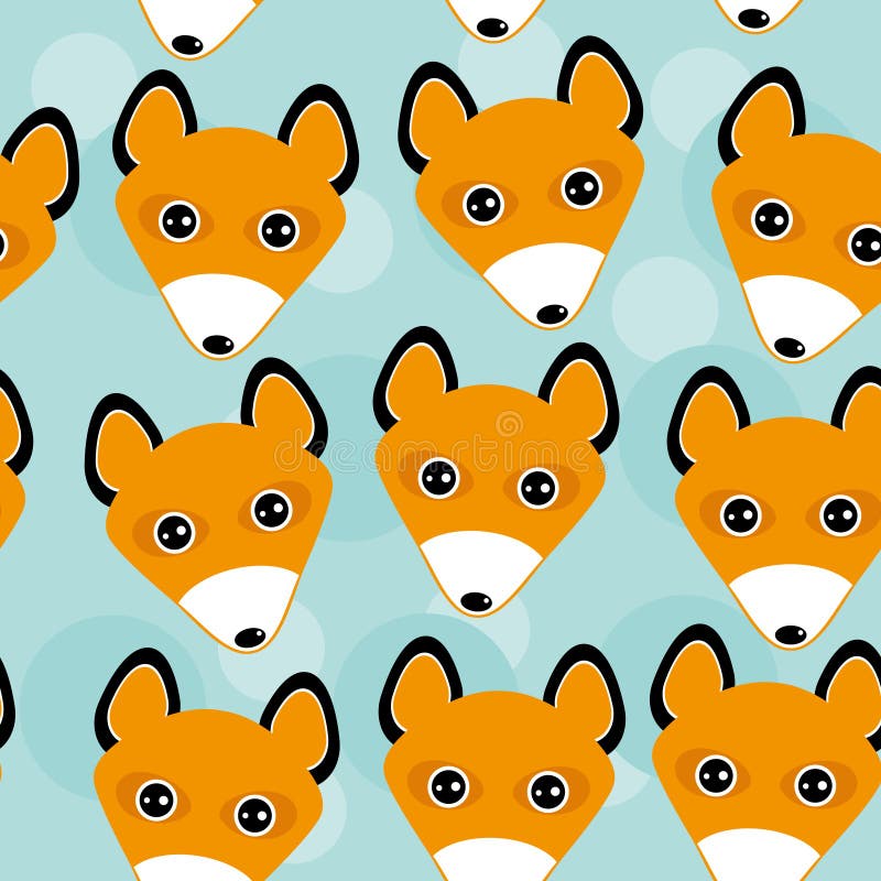 Fox Seamless Pattern with Funny Cute Animal Face on a Blue Background ...