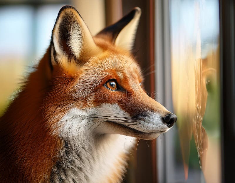 A Fox is Seen with Its Nose Pressed Against a Window Looking into a ...