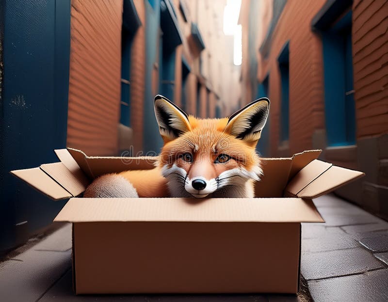 A Fox is Seen Lying Inside an Empty Cardboard Box in an Alleyway Stock ...