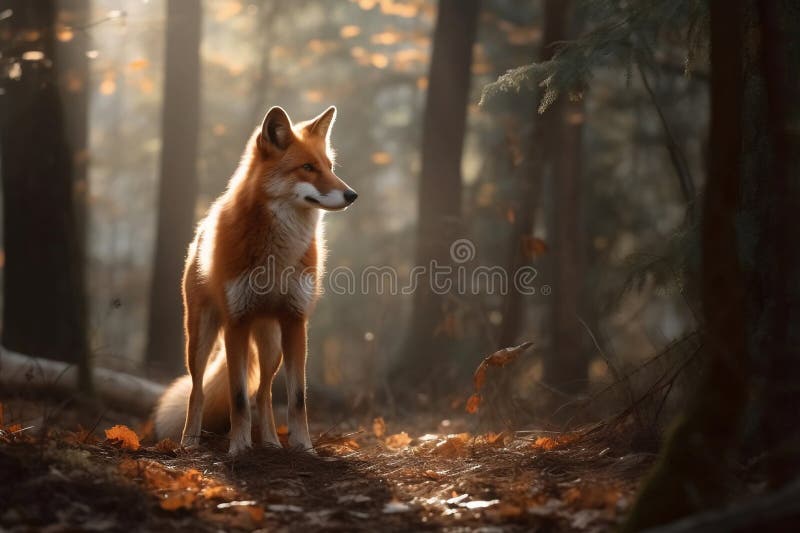Fox in a Serene Forest. Created with Generative AI Stock Photo - Image ...