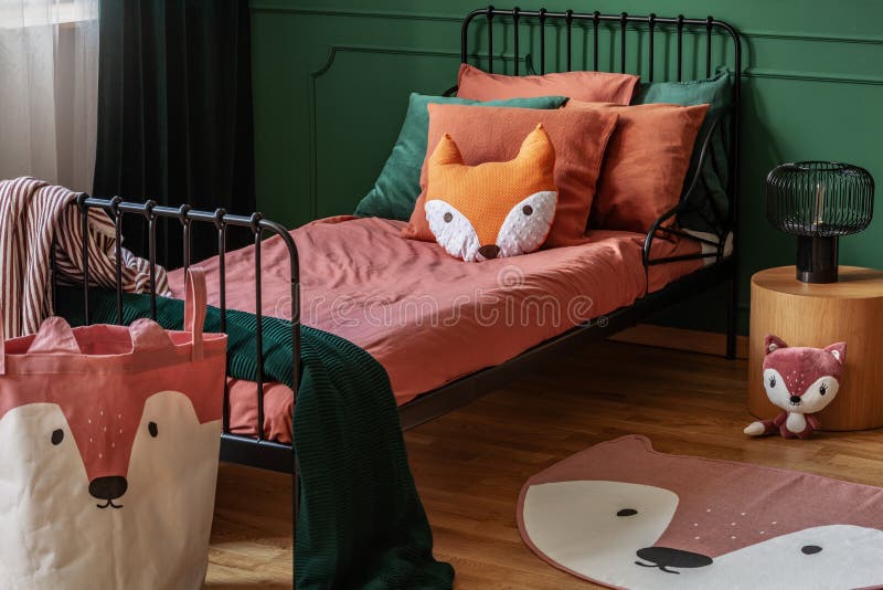 Fox Shape Like Pillow and Bag with Fox Head in Elegant Bedroom Interior ...