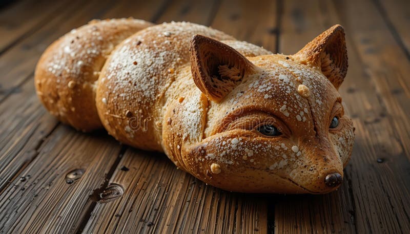 Fox-shaped Bread on Rustic Wooden Table. Generative Ai Stock Photo ...