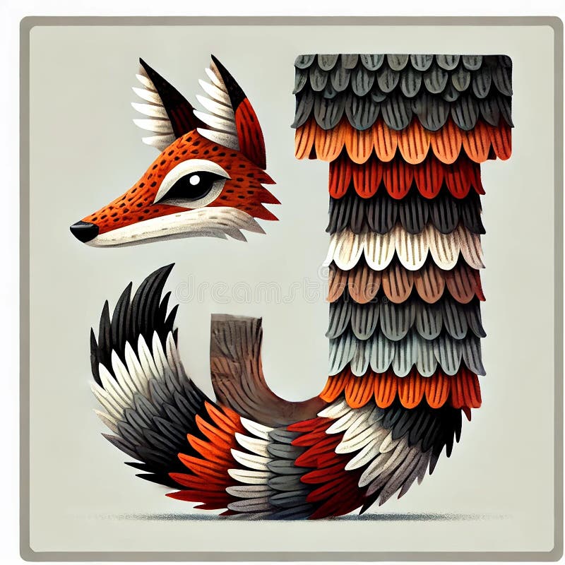 Fox Shaped "J" Letter Illustration with Textured Fur Design Stock ...