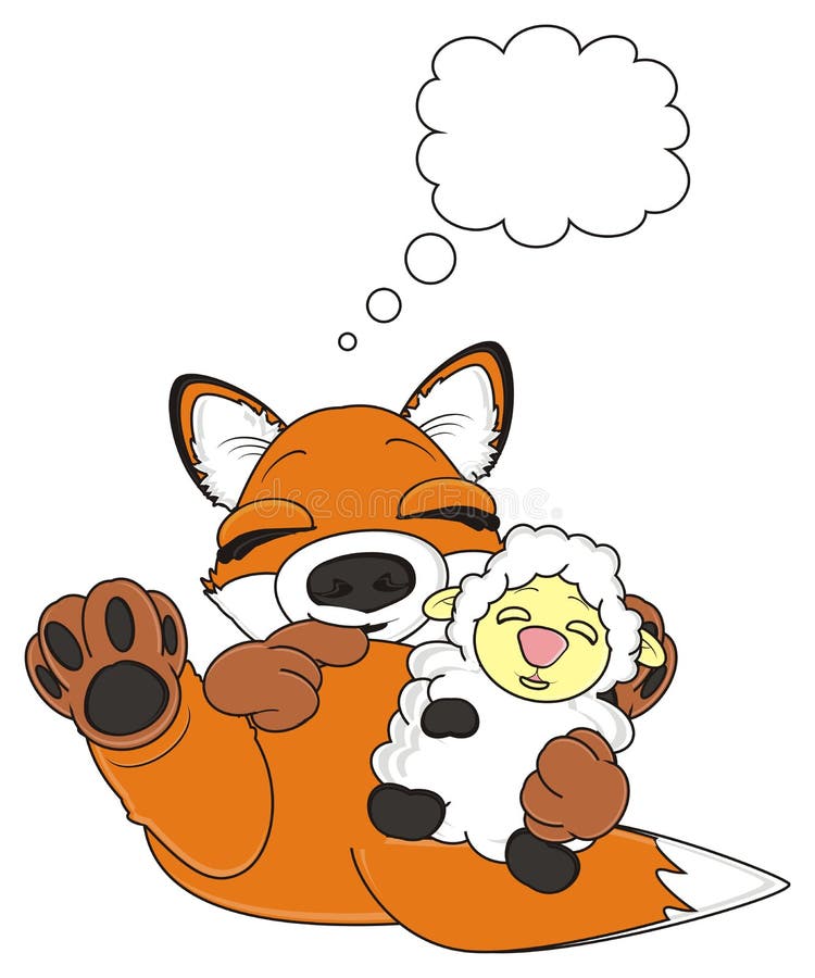 Sheep with Fox Hold a Clean Paper Stock Illustration - Illustration of ...
