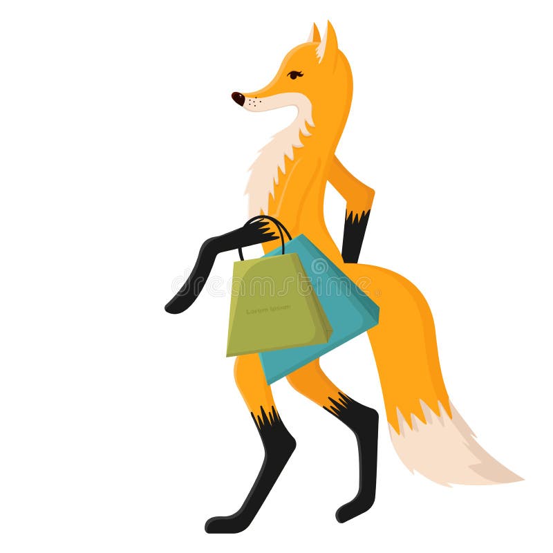 Fox with Shopping Goes on Its Hind Legs. Stock Vector - Illustration of ...
