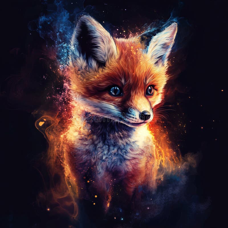 A Fox is Shown in a Painting with a Bright Orange Color Stock ...