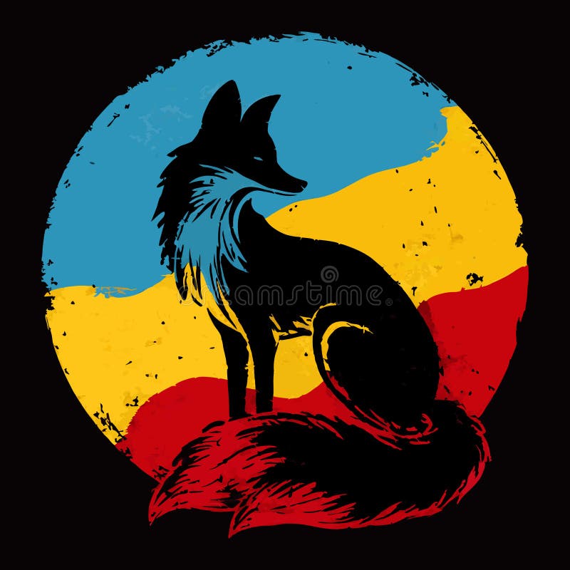 Fox Silhouette in Vibrant Circular Frame Stock Vector - Illustration of ...