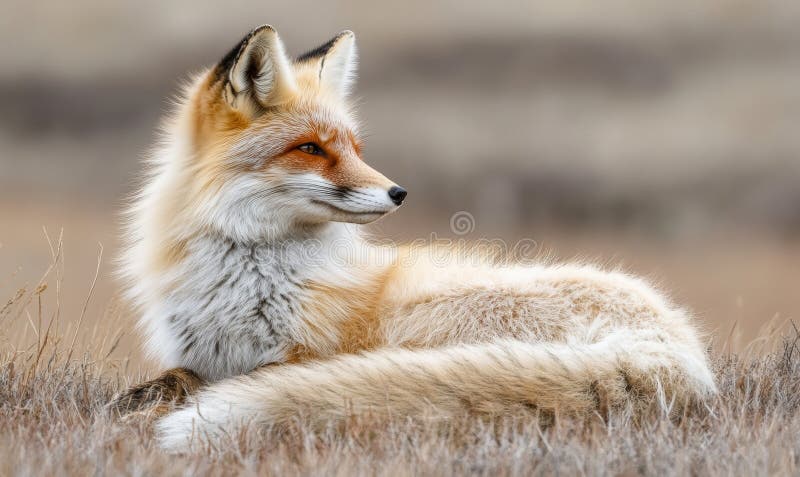 Fox Sits Grass Staring Camera Stock Photos - Free & Royalty-Free Stock ...