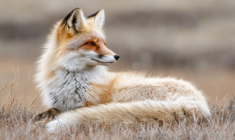 A Fox Sits on the Grass while Staring at the Camera Stock Image - Image ...