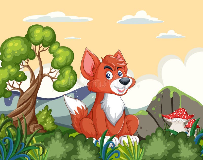 A Fox Sits among Lush Greenery and Trees Stock Vector - Illustration of ...