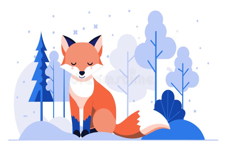 A Fox Sits in the Snow with Trees in the Background, Showcasing the ...