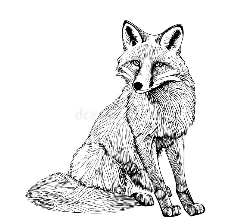Fox Sitting Hand Drawn Sketch Vector Illustration Wild Animals Stock ...