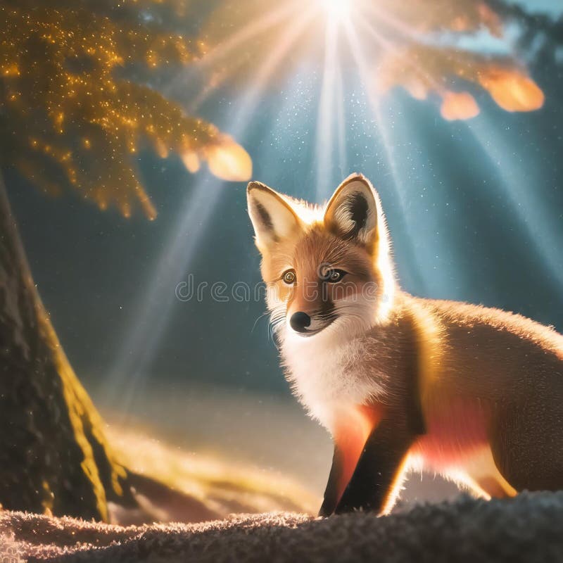 A Fox is Sitting in the Sun, Looking Up at the Light Stock Illustration ...