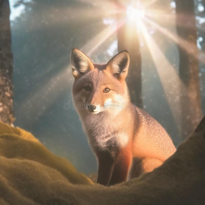 A Fox is Sitting in the Sun, Looking Up at the Light Stock Illustration ...