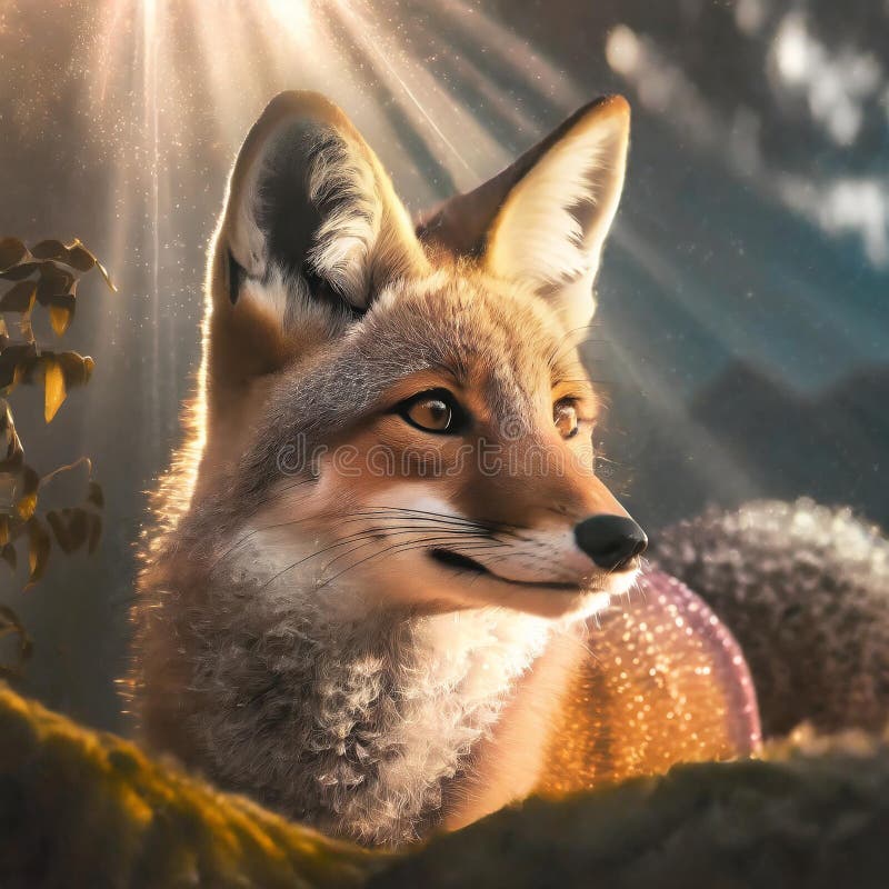 A Fox is Sitting in the Sun, Looking Up at the Light Stock Photo ...