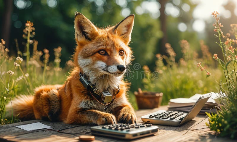 Fox Sitting on Table with Keyboard Stock Illustration - Illustration of ...