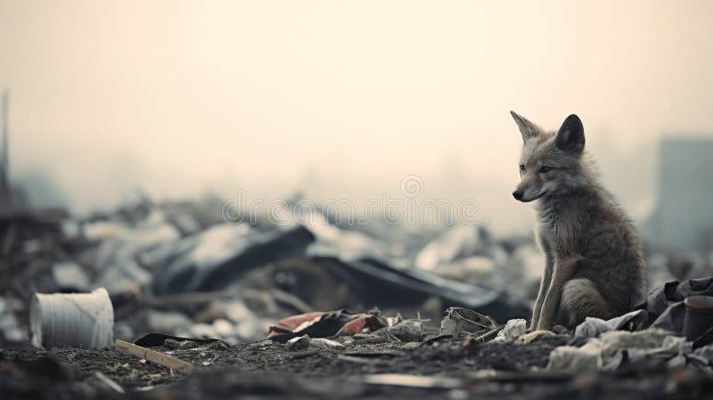 A Fox Sitting on Top of a Pile of Garbage, AI Stock Image - Image of ...