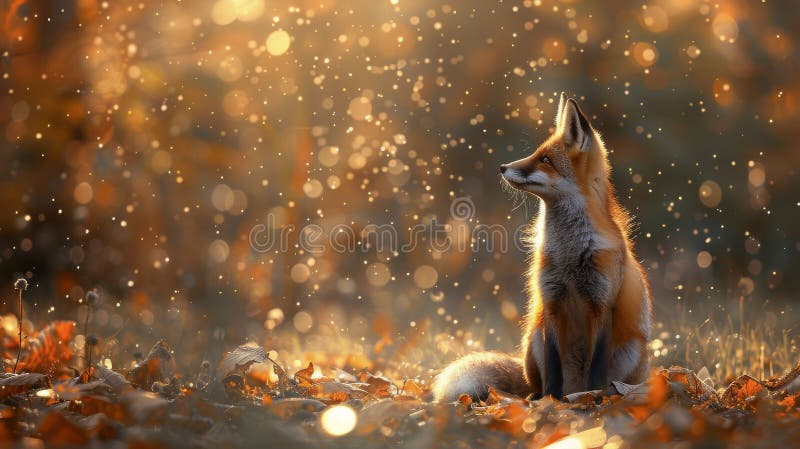 Fox Sitting on Top of a Pile of Leaves Stock Image - Image of fall ...
