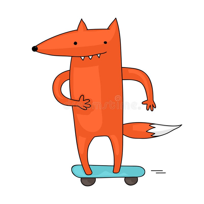 Cartoon fox on skateboard stock vector. Illustration of sporty - 219147883