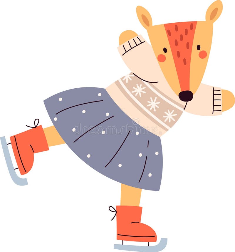 Fox Skating Ice Skates stock vector. Illustration of figure - 296513677