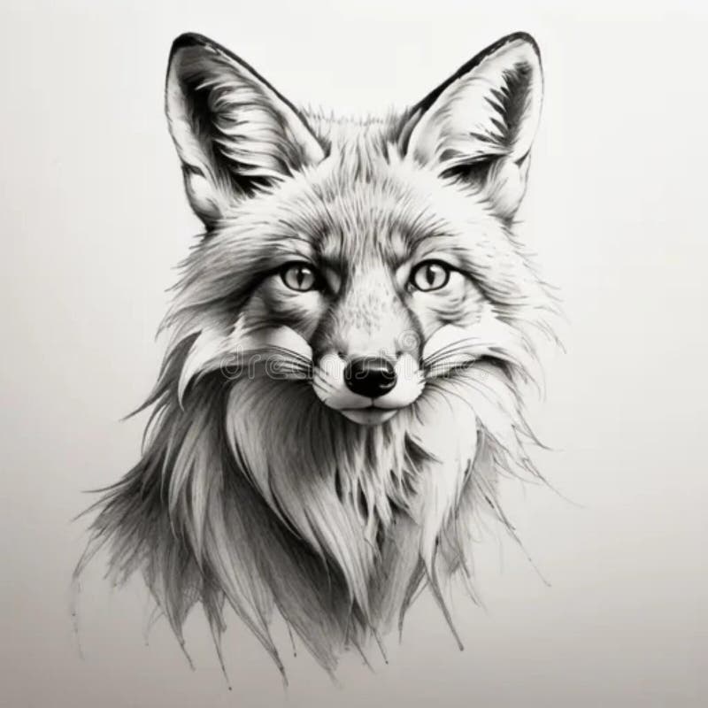 Fox Sketch in Black and White Pencil Ink Wild Animal AI Generated Stock ...
