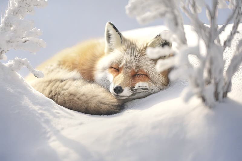 Fox Sleeping Peacefully in a Pit in the Snow in Winter, Made with ...
