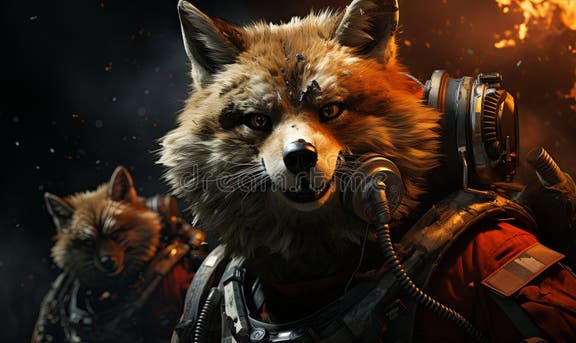Fox in Space Suit with Other Animals Stock Photo - Image of surreal ...
