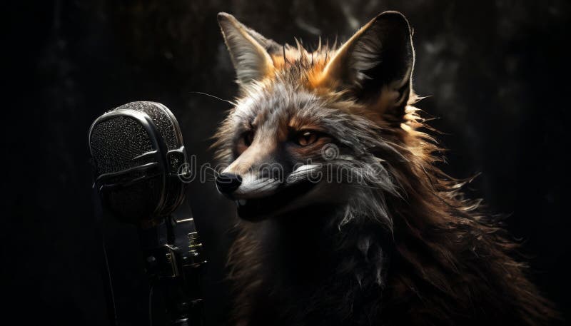 Fox Speaking into a Vintage Microphone Stock Illustration ...