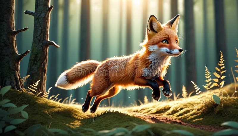 Fox Sprinting through Forest Stock Image - Image of green, dynamic ...
