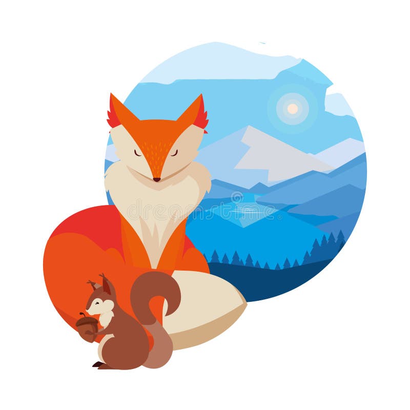 Fox And Squirrel Happy Autumn Season Design Stock Illustration Illustration Of Decoration